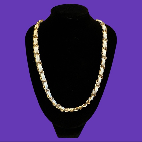 Jewelry | Goldtone Metal And White Faux Leather Interwoven In An ...